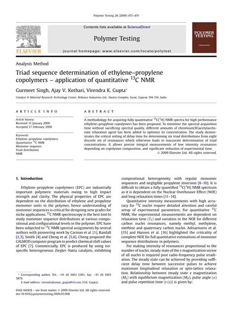 Pdf Triad Sequence Determination Of Ethylene Propylene Copolymers