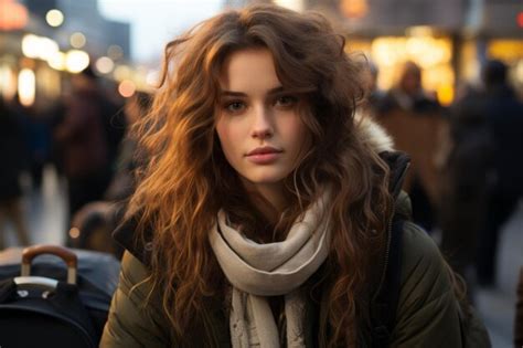 Premium Ai Image A Woman With A Scarf On Her Head Standing In Front