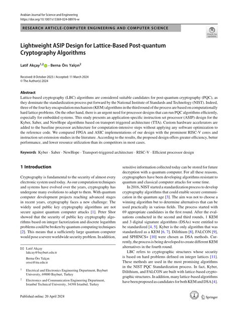 Pdf Lightweight Asip Design For Lattice Based Post Quantum