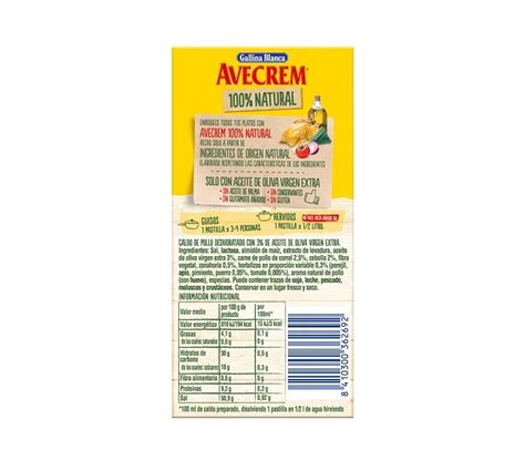 Caldo Avecrem Pollo100 Natural Gallina Blanca Pastillas 10x9 Grs
