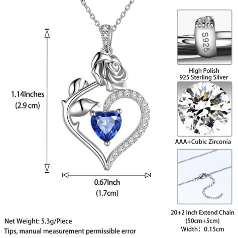 Beautlace 925 Sterling Silver Birthstone Necklace For Women Rose Flower