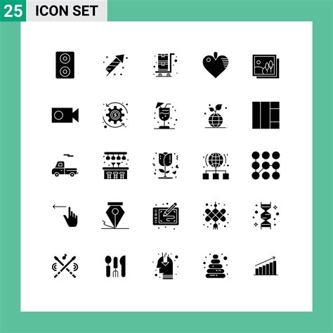 Set Of 25 Vector Solid Glyphs On Grid For Video Cam Healthcare Picture