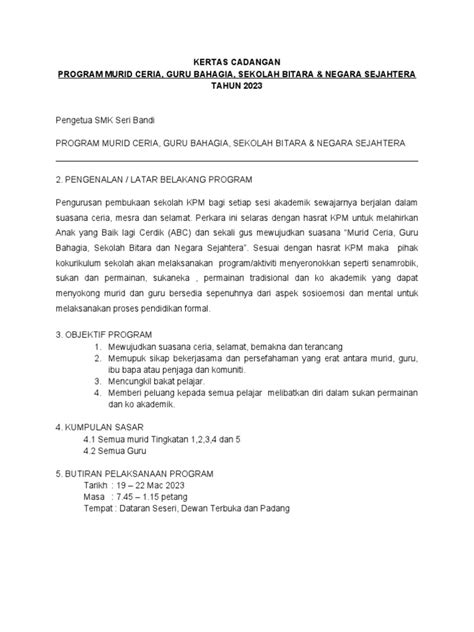 Kertas Cadangan Program Buka Sekolah Pdf