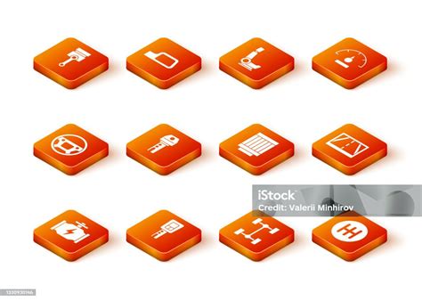 체크 엔진 리모컨 스티어링 휠 섀시 카 에어 필터 기어 시프터 및 Gps 장치 맵 아이콘이 있는 자동차 키를 설정합니다 벡터 3차원 형태에 대한 스톡 벡터 아트 및 기타