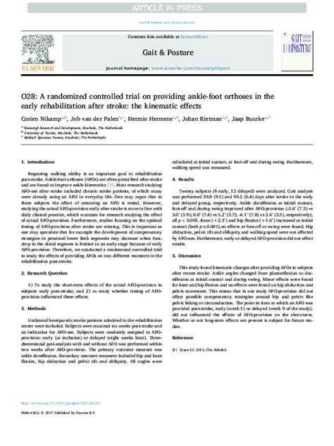 Pdf O28 A Randomized Controlled Trial On Providing Ankle Foot Orthoses In The Early