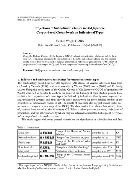 Projections Of Subordinate Clauses In Old Japanese Corpus Based Groundwork On Inflectional