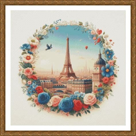 Pdf Paris France Eiffel Tower Roses Counted Cross Stitch Pattern City