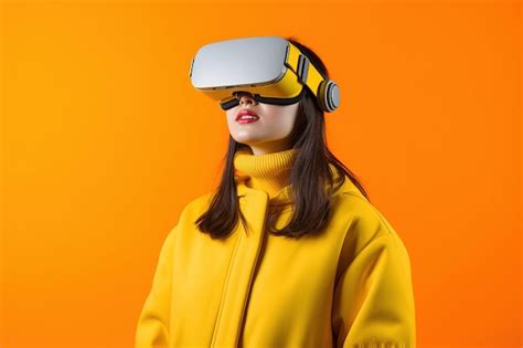 Premium Ai Image Beautiful Asian Woman Wearing Virtual Reality Goggles