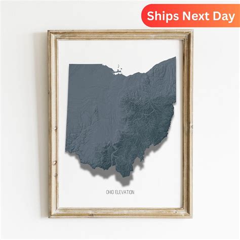 Ohio Elevation Map Of Ohio Terrain Wall Art For Ohio Nature Lover T