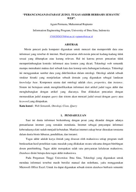 Pdf Perancangan Database Judul Tugas Akhir Berbasis Semantic Web