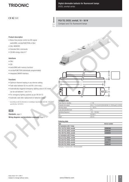 Digital Dimmable Ballasts For Fluorescent Lamps Excel Tridonic