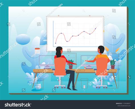 People Interacting Charts Analyzing Statistics Data Vector De Stock Libre De Regalías