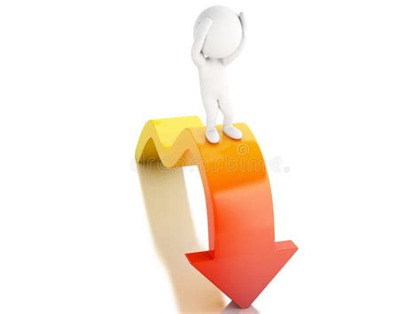 3d White People With Red Arrow Falling Decrease Concept Stock Illustration Illustration Of