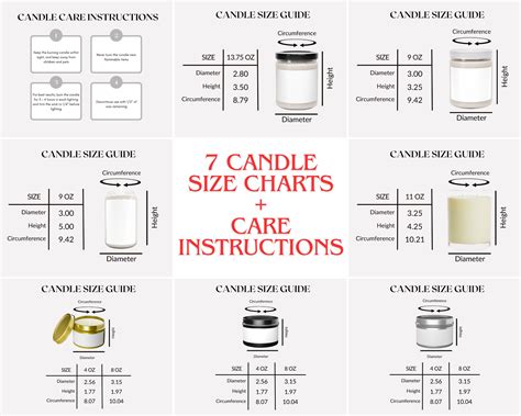 Candle Size Chart Candle Mock Up Candle Care Instructions Candle Mockup