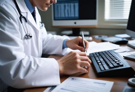 Doctor Typing On Keyboard Focused On Medical Document While Handling