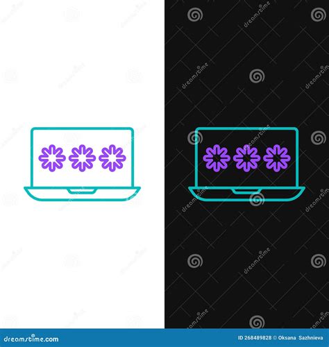 Line Laptop With Password Notification Icon Isolated On White And Black Background Security