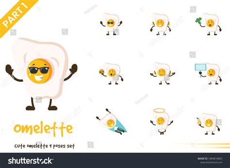 Cute Omelette Poses Set Vector Cartoon Stock Vector Royalty Free 1884818863 Shutterstock