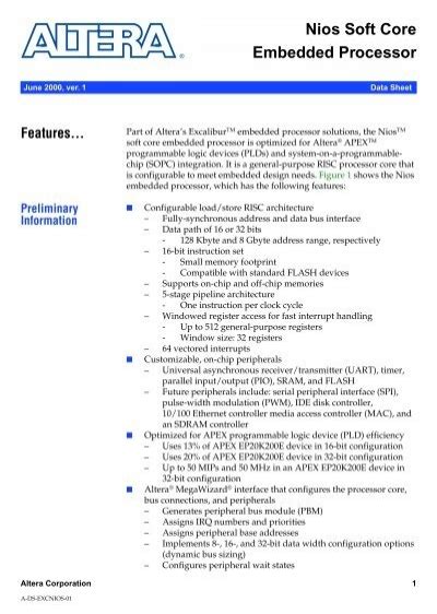 Nios Soft Core Embedded Processor Data Sheet