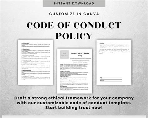 Ethical Code Of Conduct Policy Canva Editable Template Code Of Behavior