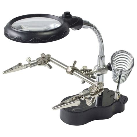 Lupa De Led Lupa Con Luz En Soporte Abrazadera Brazo Manos Libres Negro