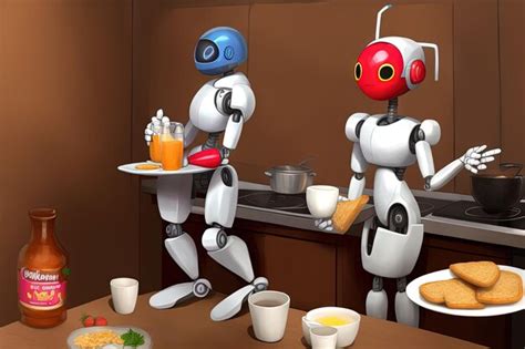 Premium Ai Image Clumsy Robot Attempting To Serve Breakfast But