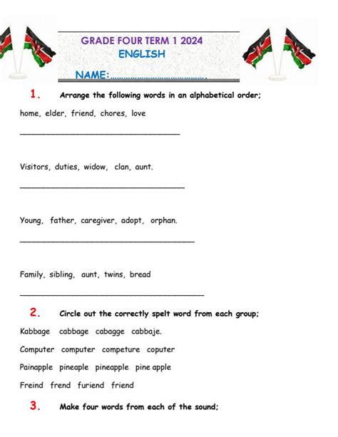 Grade 4 English Term 1 Opener Exam 2024 1943