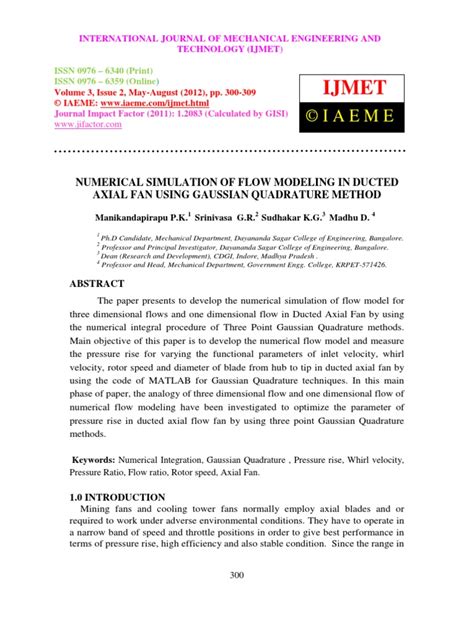 pdf numerical simulation of flow modeling in ducted axial fan using