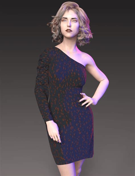Liza And One Shoulder Dress 3d Render Digital Art By Metagenesis