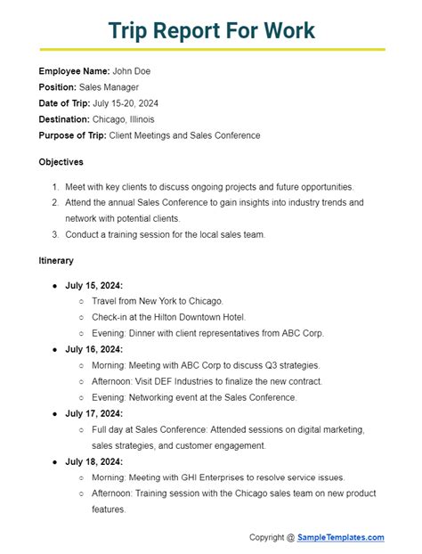 Sample Of Trip Report