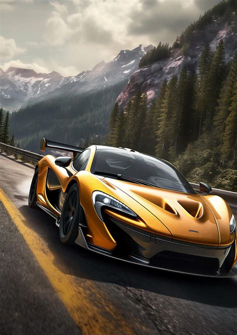 Illustration Artistiques McLaren P1 Car Racing In The Mountains