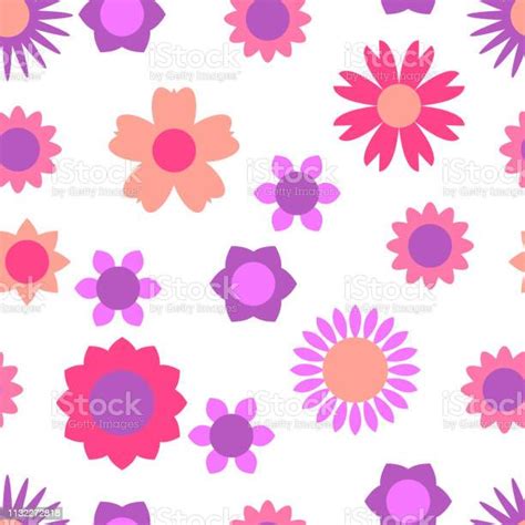さまざまな花の要素との継ぎ目が無いパターンフラットなスタイルでカラフルなイラスト イラストレーションのベクターアート素材や画像を多数ご用意