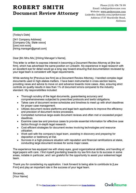 Document Review Attorney Cover Letter Examples Qwikresume