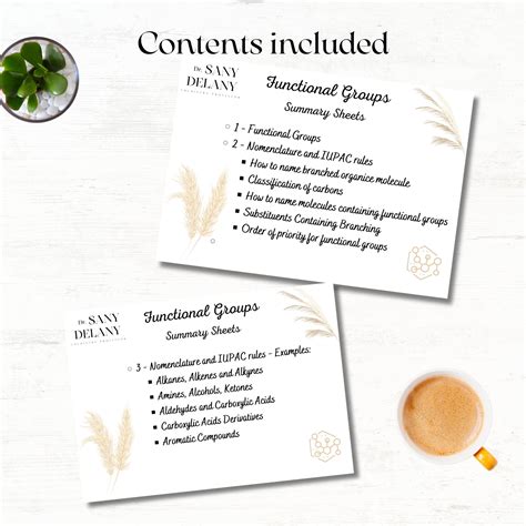 Functional Groups Summary Sheets Digital Notes Key Concepts In
