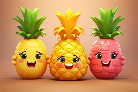 Premium Photo Cute Pineapple Icon In 3d Kawaii Style