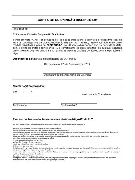 Carta De Suspensão Disciplinar Pdf Direito Comum Justiça