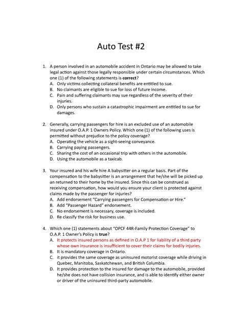 Auto Test 2 Questions Auto Test A Person Involved In An Automobile Accident In Ontario May