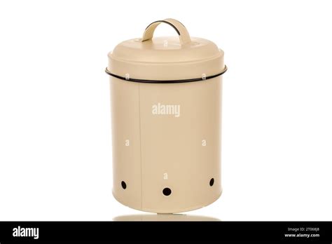 One Kitchen Metal Container For Storing Garlic Macro Isolated On