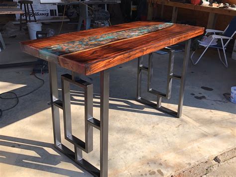 Walnut Live Edge River Table With Stone Etsy