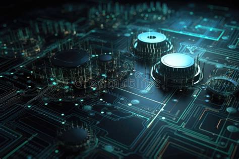 Digital Gear Wheels On Circuit Board High Technology Engineering Generative Ai Stock