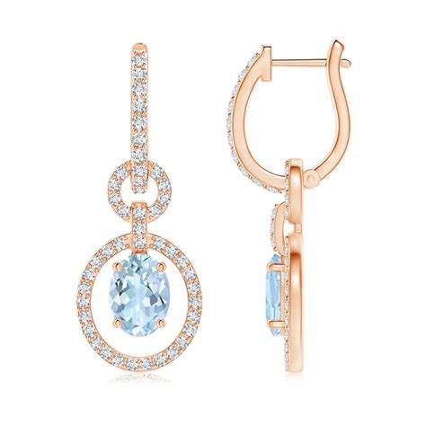 Angara 12 Carats Floating Oval Aquamarine Dangle Hoop Earrings With