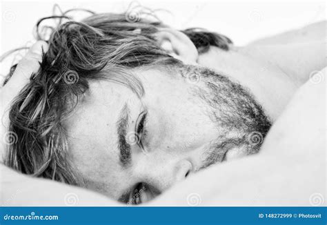 Man Unshaven Bearded Face Sleep Relax Or Just Wake Up Guy Bearded