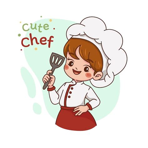 Linda Garota Chef Cozinhando Com Ilustração De Desenho Animado De