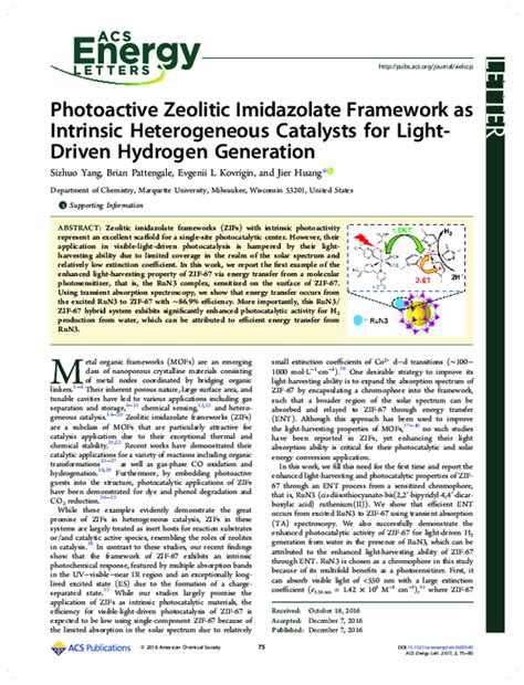 Pdf Photoactive Zeolitic Imidazolate Framework As Intrinsic
