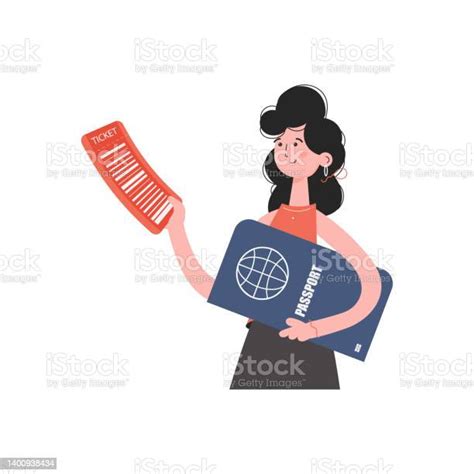 한 여성이 허리 깊숙이 서서 여권을 소지하고 있습니다 격리 프리젠 테이션 사이트를위한 요소 가방에 대한 스톡 벡터 아트 및 기타