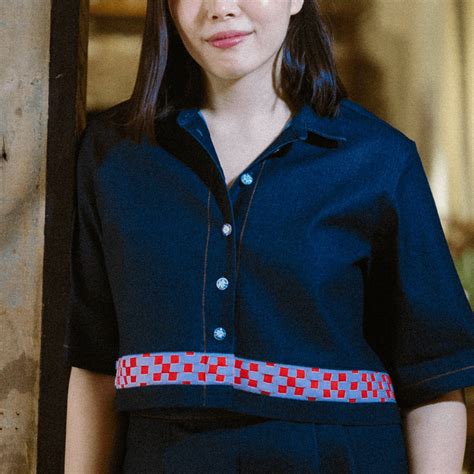 Dito At Doon Cropped Button Down Top Denim