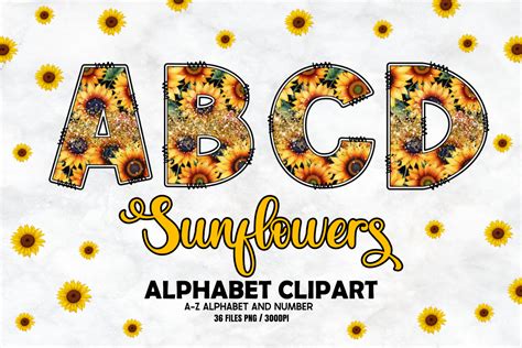 Sunflowers Doodle Alphabets Number Graphic By Digital Delights