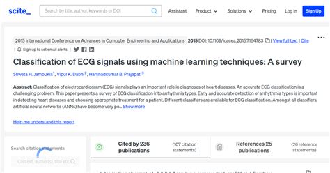 Classification Of Ecg Signals Using Machine Learning Techniques A Survey [scite Report]