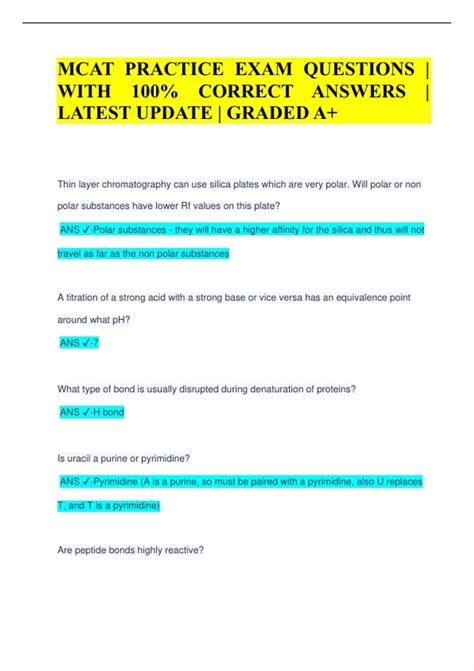 Mcat Practice Exam Questions With 100 Correct Answers Latest Update Graded A Mcat