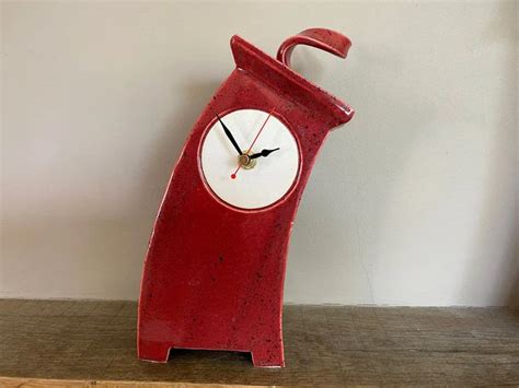 Wonky Ceramic Clock For Desk Shelf Mantel Table Speckled Red Glaze