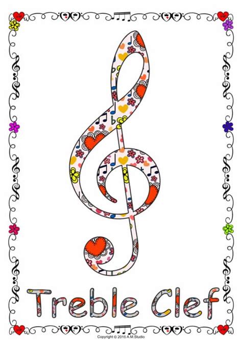 Valentine`s Day Music Coloring Notes Rests Symbols Music Coloring